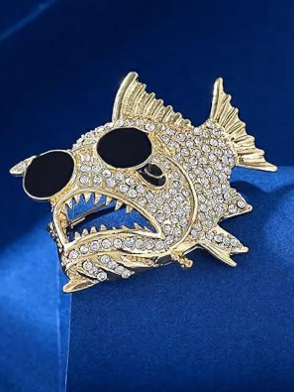 Jewelry | Piranha Fish Brooch With Sunglasses Pin Gold Tone Cubic ...